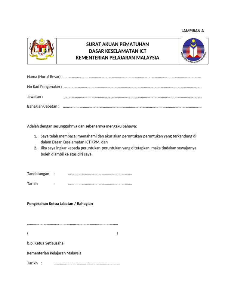 Borang Akuan Pematuhan - LAMPIRAN A | PDF