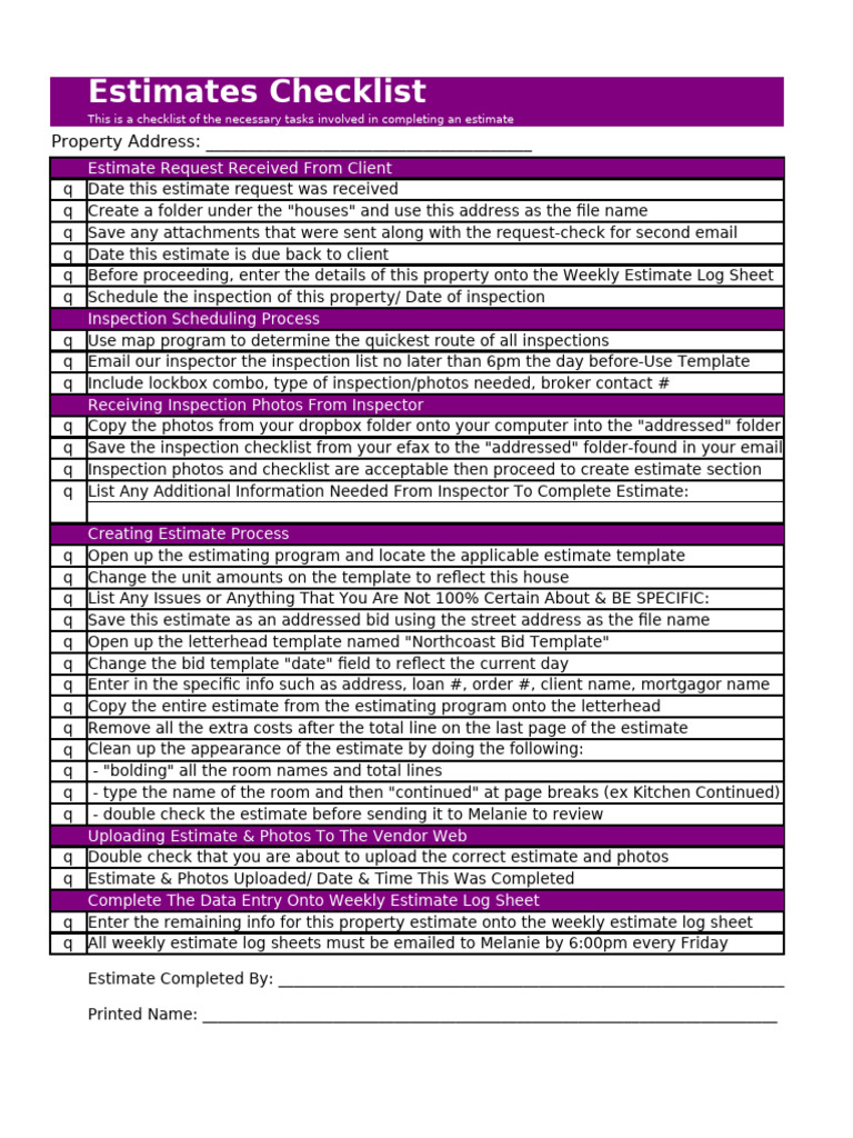 Estimating Procedure Checklist | PDF | Software | Computing