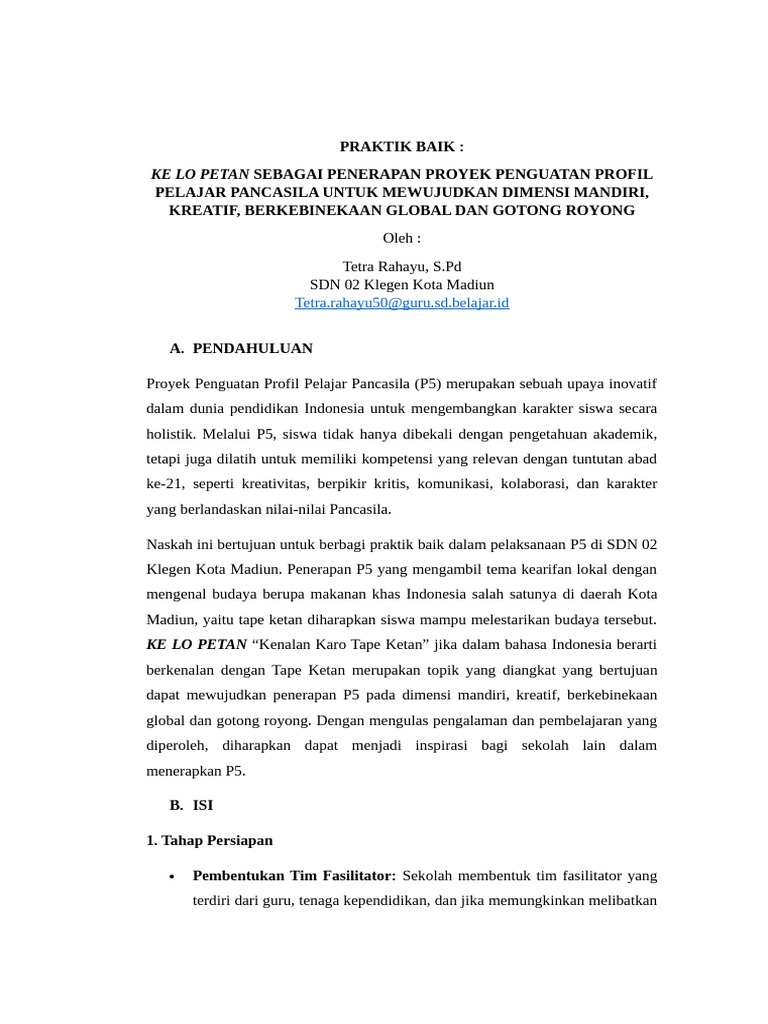 Praktik Baik P5: Kenalan Karo Tape Ketan | PDF | Seni