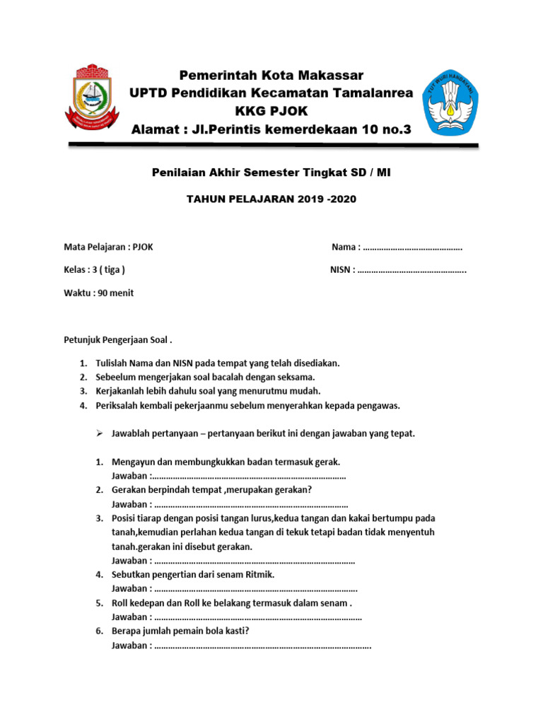 Penilaian PJOK Kelas 3 SD 2019-2020 | PDF | Olahraga & Rekreasi