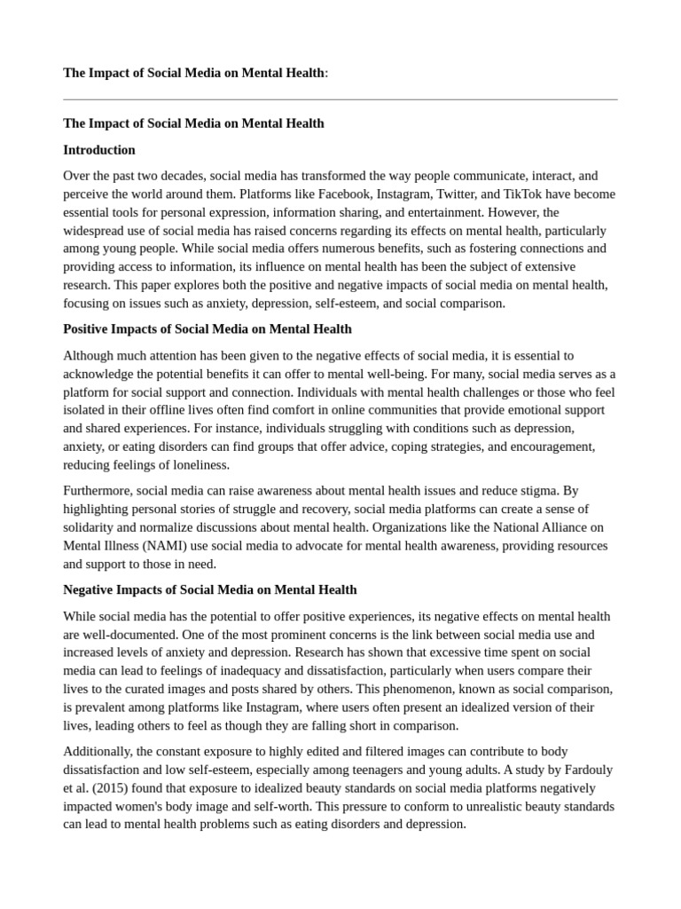 Social Media's Effects on Mental Health | PDF | Social Media | Popular ...