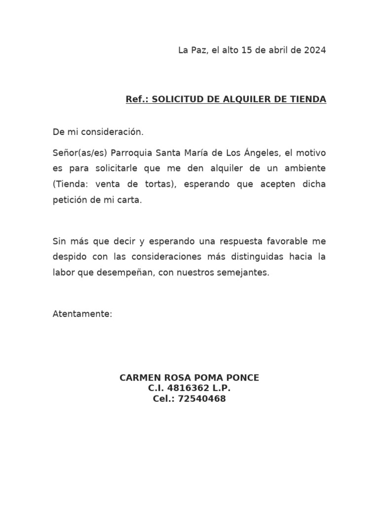 Solicitud de Alquiler de Tienda | PDF