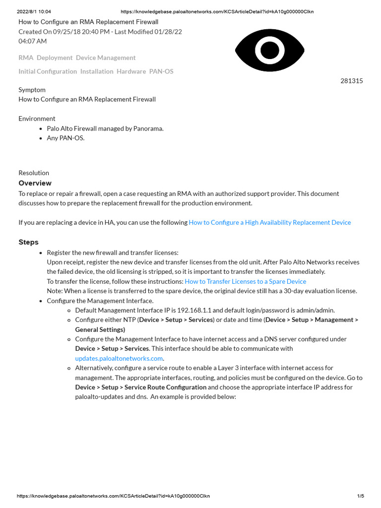 RMA Procedure for Palo Alto Firewalls | PDF | Domain Name System | Backup