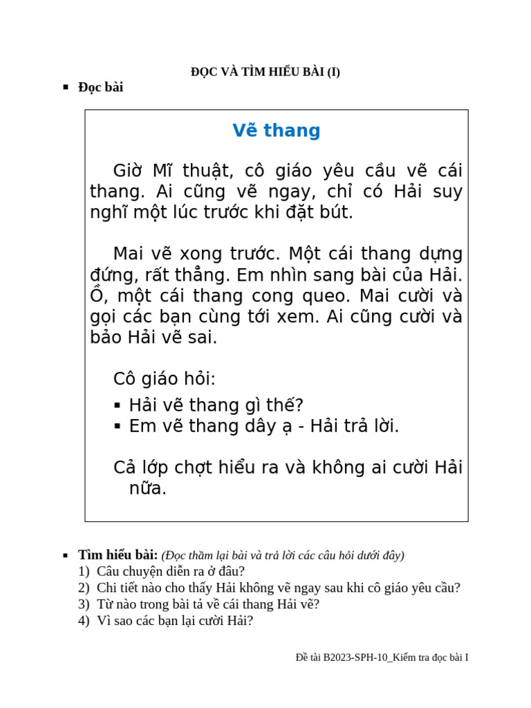 Test Đọc Bài I - B2023-SP-10 | PDF