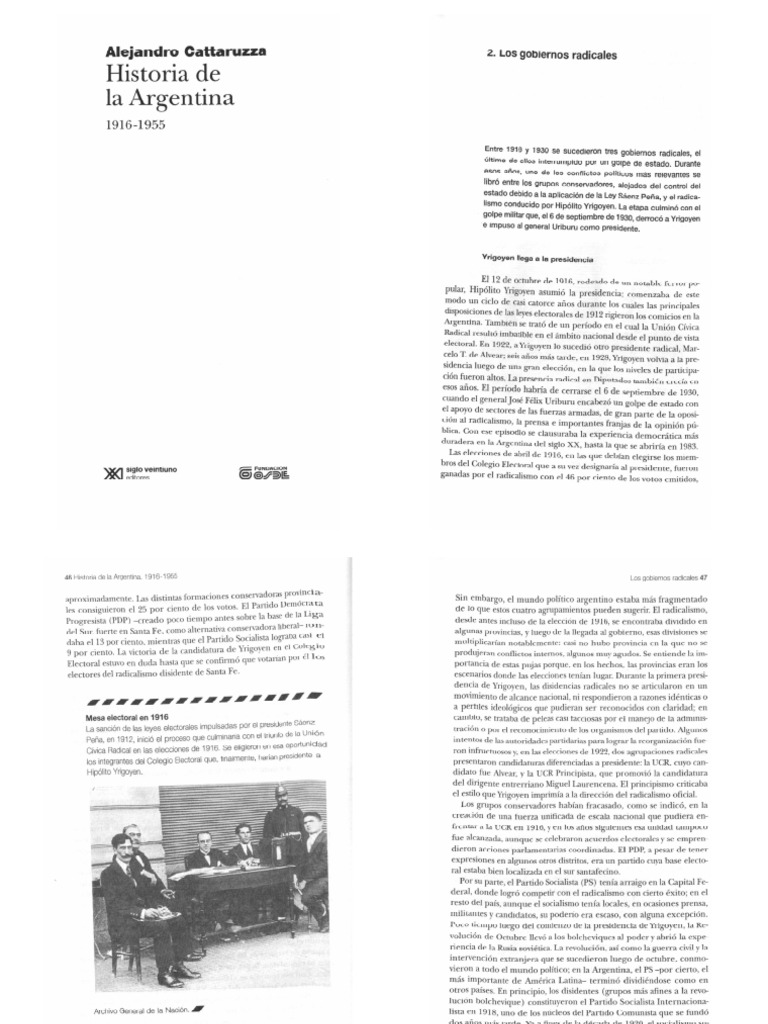 Cattaruzza, Historia de La Argentina, 1916-1955, Caps. 2 y 4 PDF | PDF
