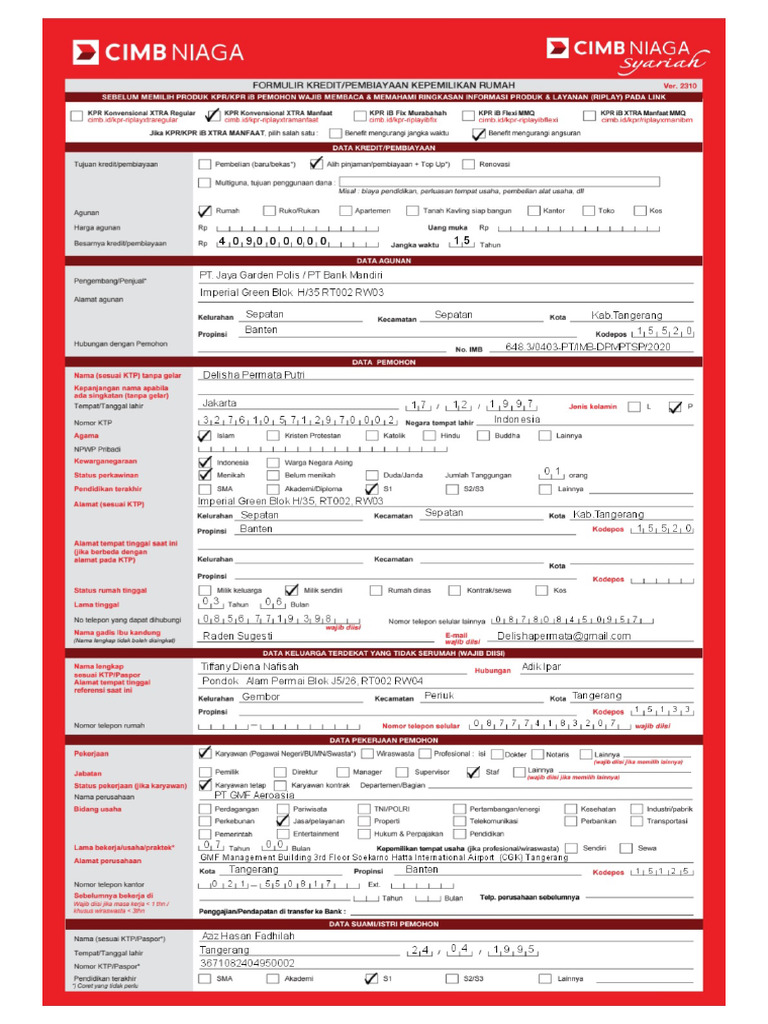 Form Aplikasi KPR V2310 New | PDF