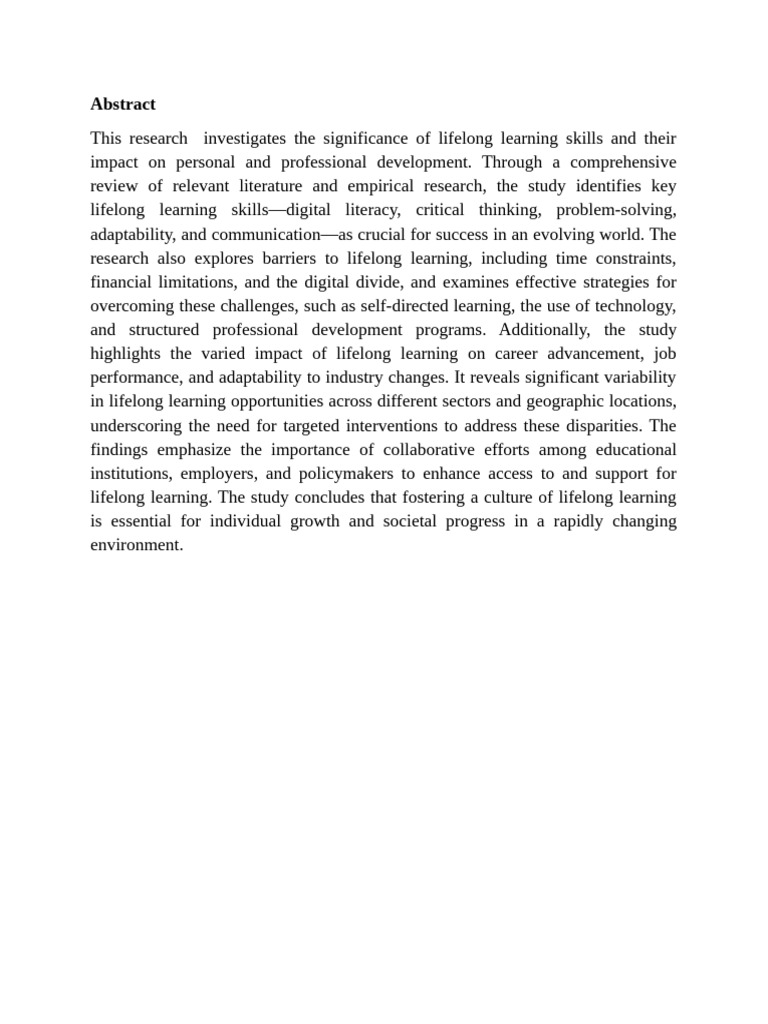 Lifelong Learning Skills | PDF | Focus Group | Lifelong Learning