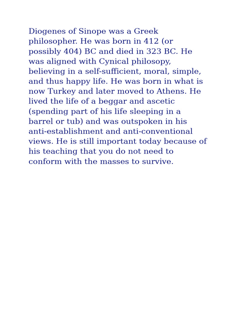 Diogenes: The Cynical Philosopher | PDF