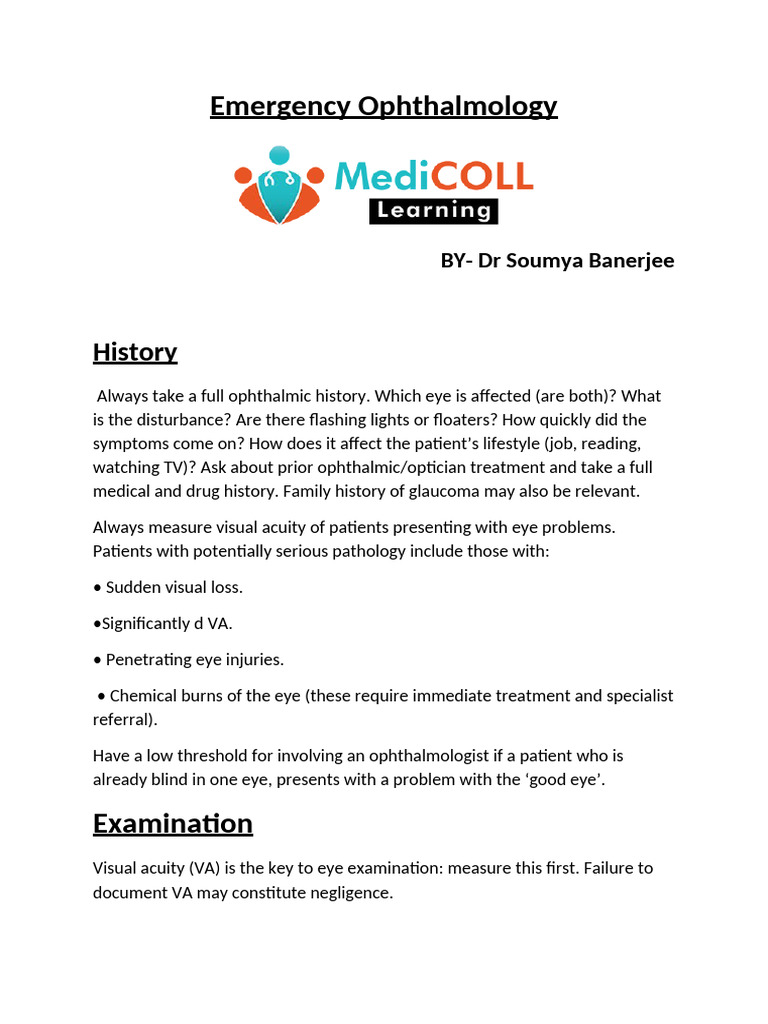 Emergency Ophthalmology | PDF | Contact Lens | Cornea
