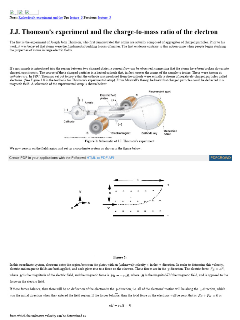 J.J. Thomson S Experiment and The Charge-To-Mass Ratio of The Electron ...