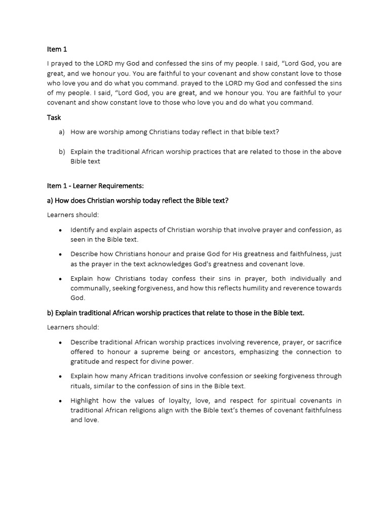 UNEB 2024 CRE Response Item 1 and 2 | PDF | Prayer | Worship