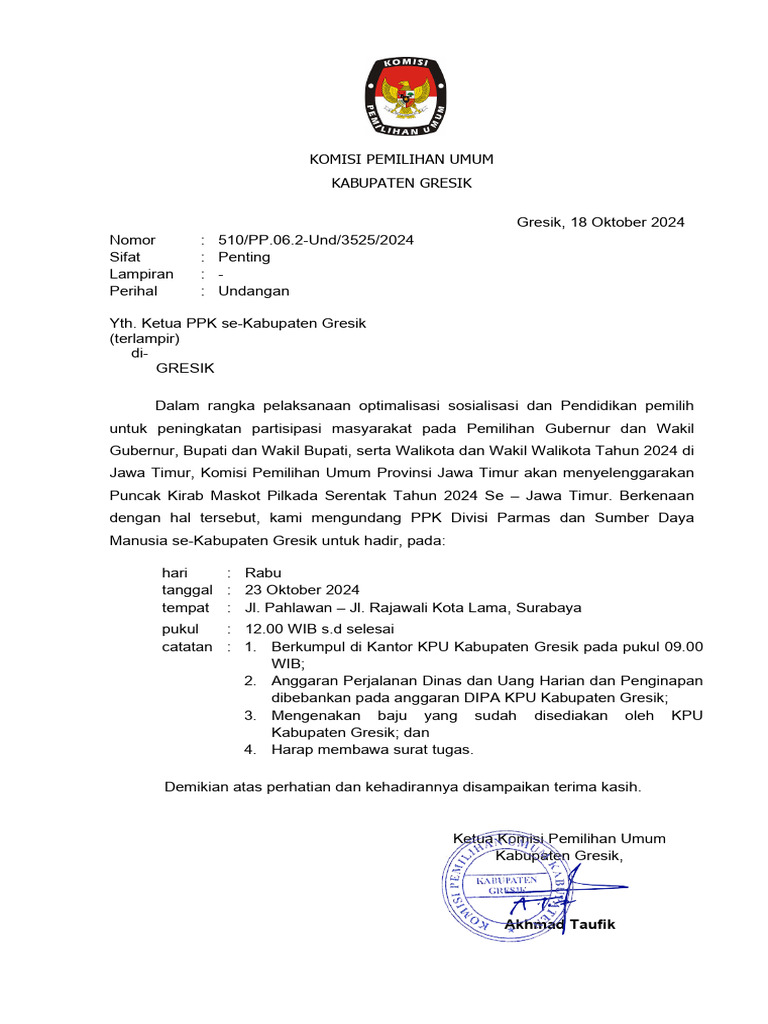 Undangan Kirab Maskot Pilkada 2024 Gresik | PDF
