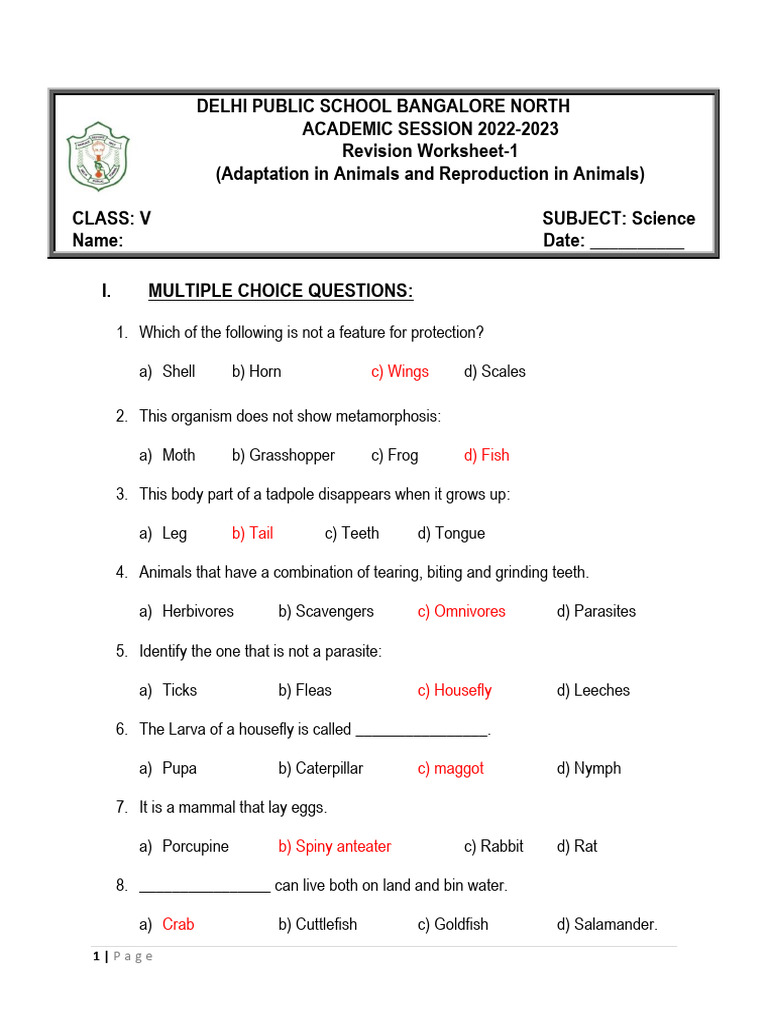 Animal Adaptation & Reproduction Worksheet | PDF | Frog | Egg