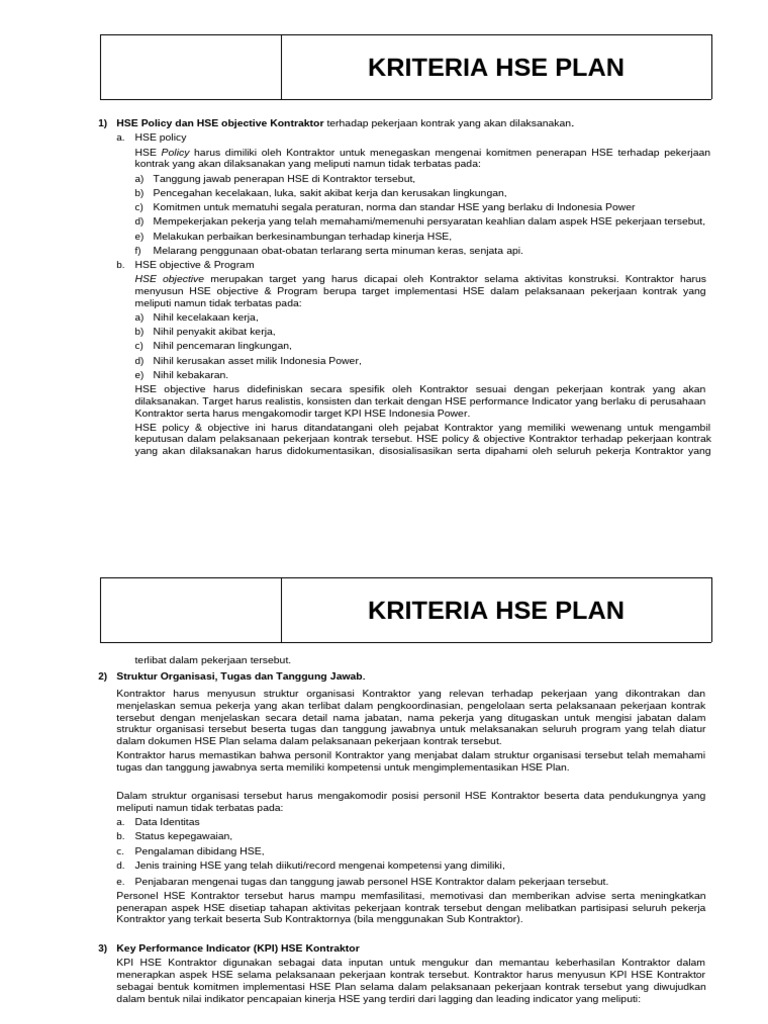 Rencana HSE untuk Kontraktor PLN | PDF
