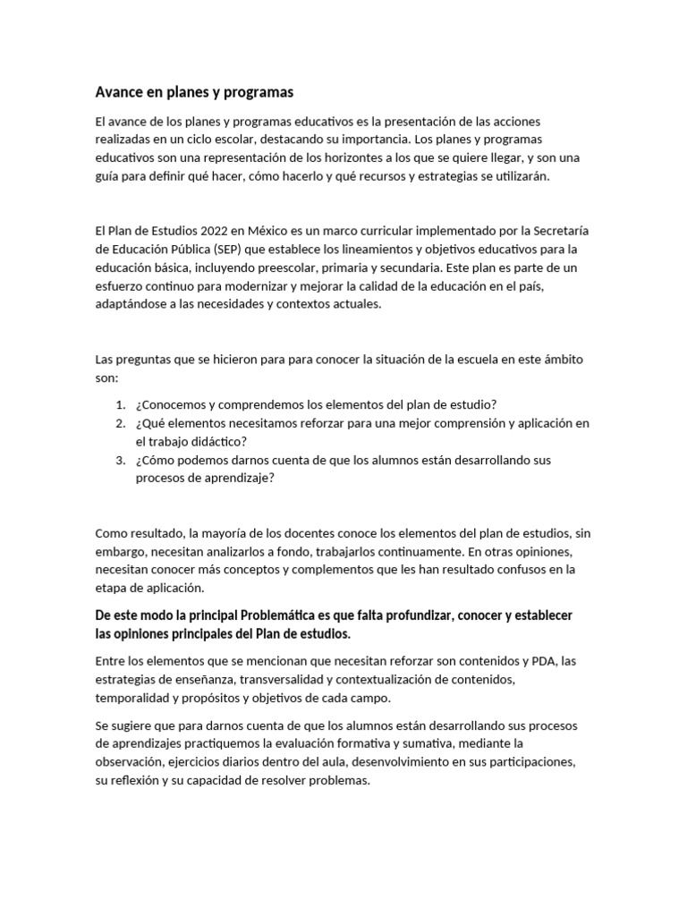 Avance en Planes y Programas | PDF