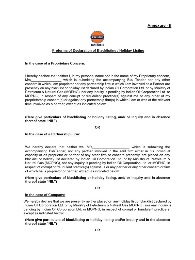 Blacklisting Declaration Form | PDF | Fossil Fuels | Petroleum