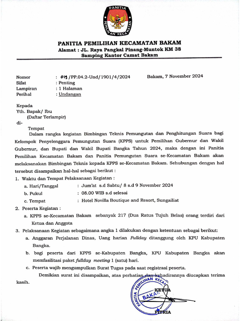 Contoh Undangan Bimtek KPPS | PDF