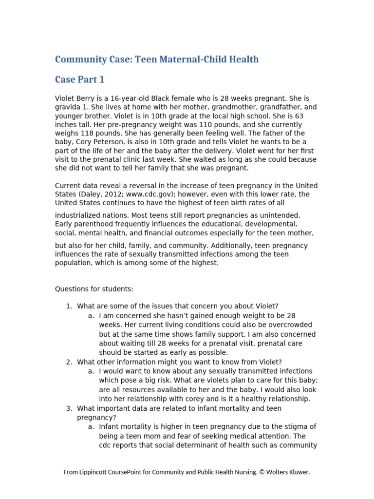 Teen Maternal-Child Health Case Study | PDF | Pregnancy | Teenage Pregnancy
