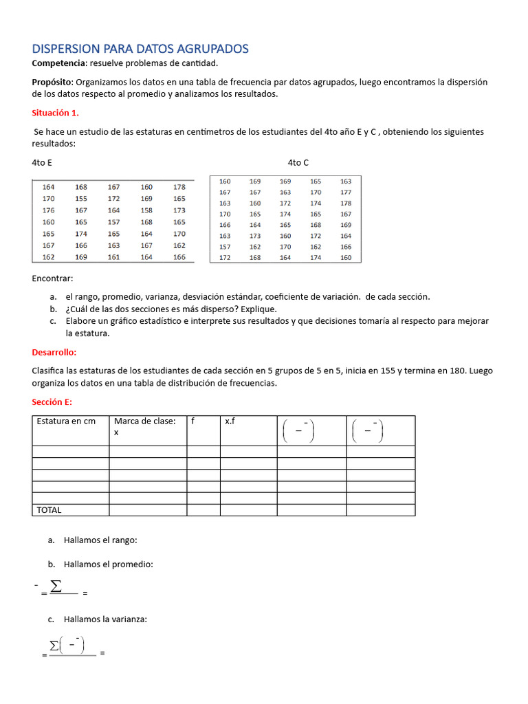Dispersion para Datos Agrupados | PDF | Dispersión estadística | Desviación Estándar