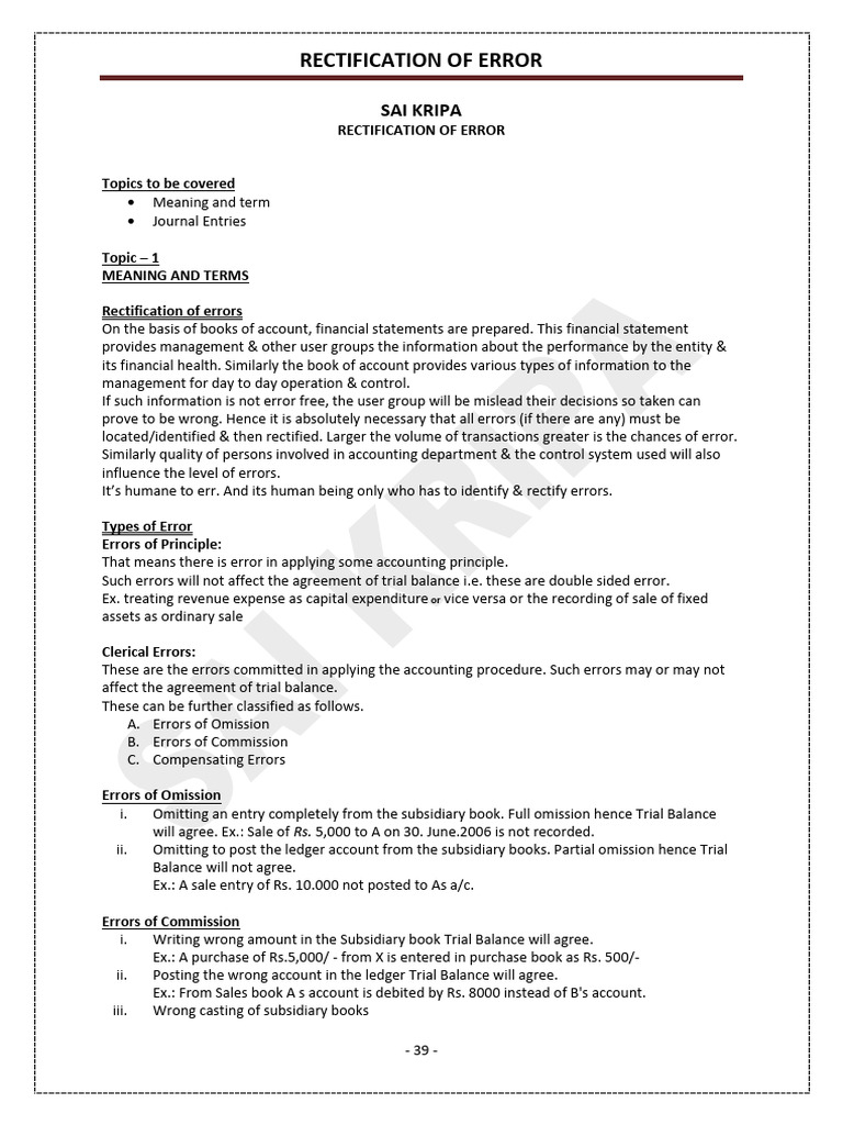 4.rectification of Error | PDF | Debits And Credits | Bookkeeping