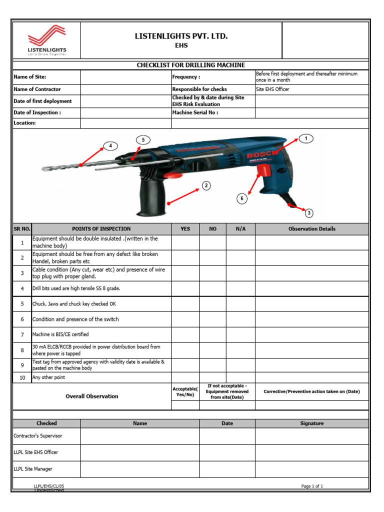 Drill Machine Checklist | PDF