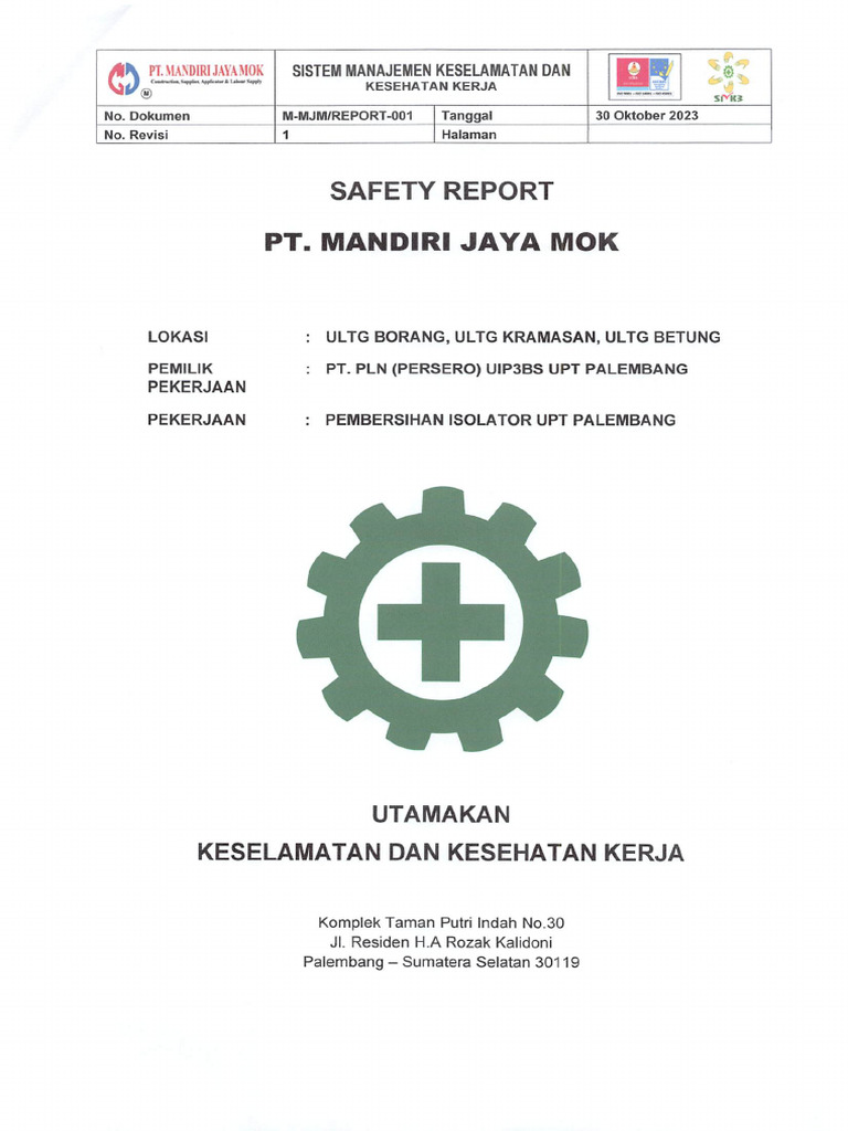 Safety Report Pembersihan Isolator UPT Palembang 2024 | PDF