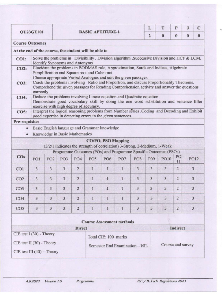 BA 1 - Syllabus | PDF