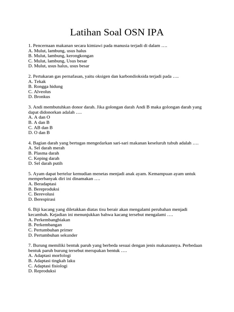 Contoh Soal Osn Ipa SD | PDF