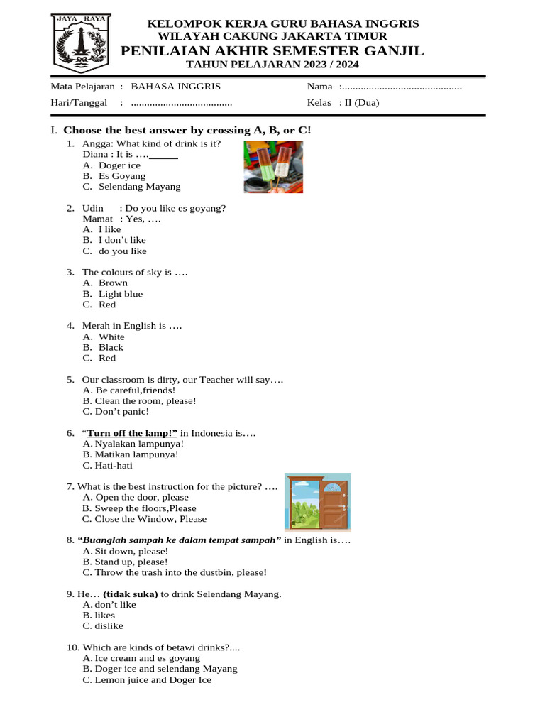 Soal PAS B.Inggris Kelas 2 | PDF | Language Arts & Discipline