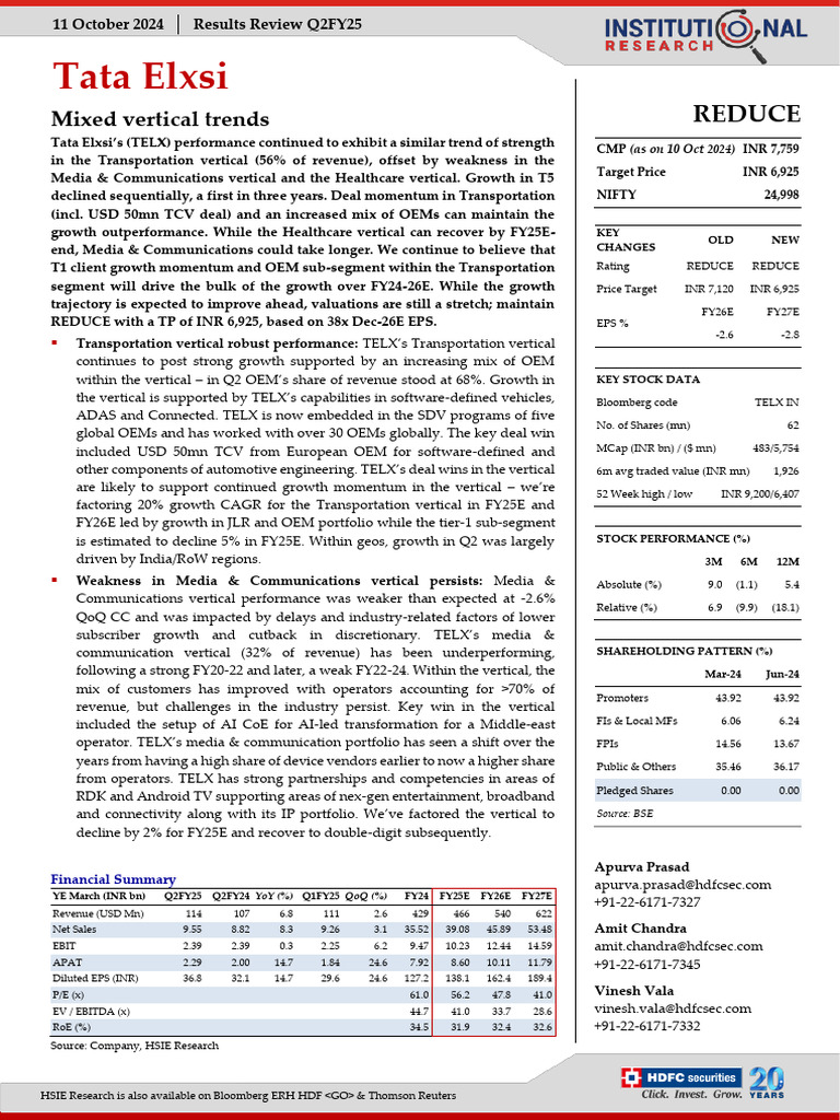 HDFC Securities Institutional Equities Tata Elxsi Q2FY25 Results | PDF | Investing | Economies