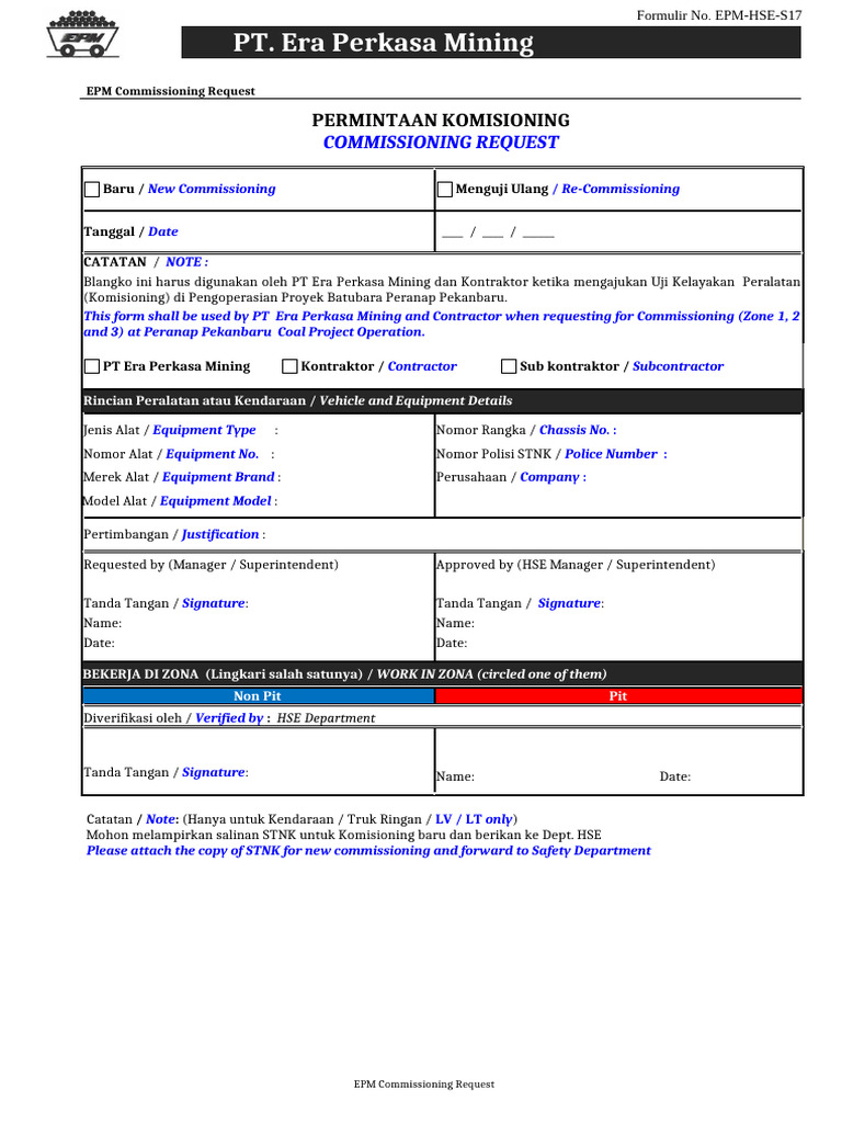 EPM Commissioning Request Form | PDF