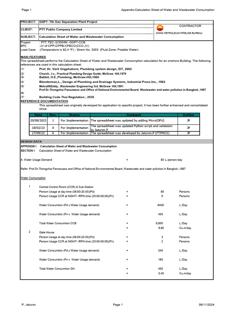 Appendix-Calculation Sheet of Water and Wastewater Consumption | PDF ...