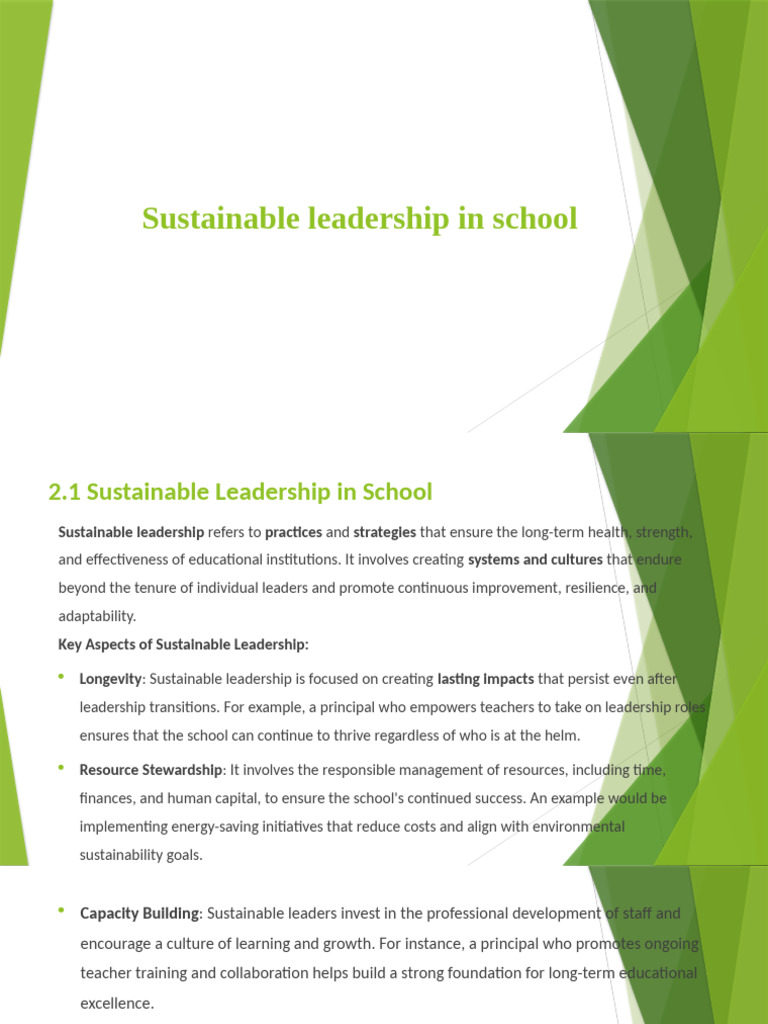 Sustainable Leadership in School | PDF | Educational Technology ...