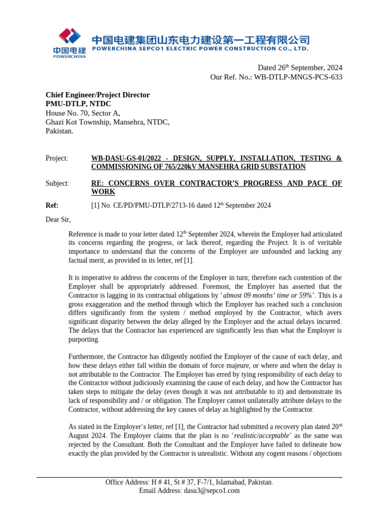 Reply - Notice of Slow Progress - SEPCO1 - (25-09-2024) | PDF | Justice ...