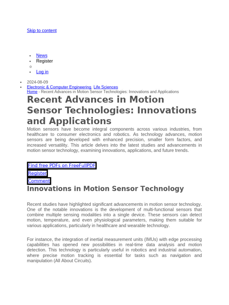 Recent Advances in Motion Sensor | PDF | Robotics | Internet Of Things
