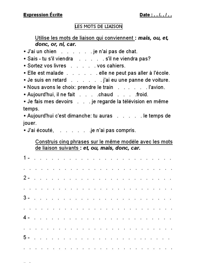 Exercices sur les mots de liaison | PDF | Études des langues étrangères