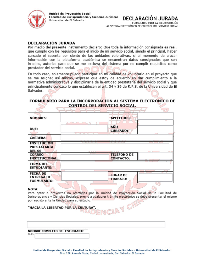 Declaración Jurada FORMULARIO SS 2022 | PDF | Crecimiento personal y profesional | Ciencias sociales