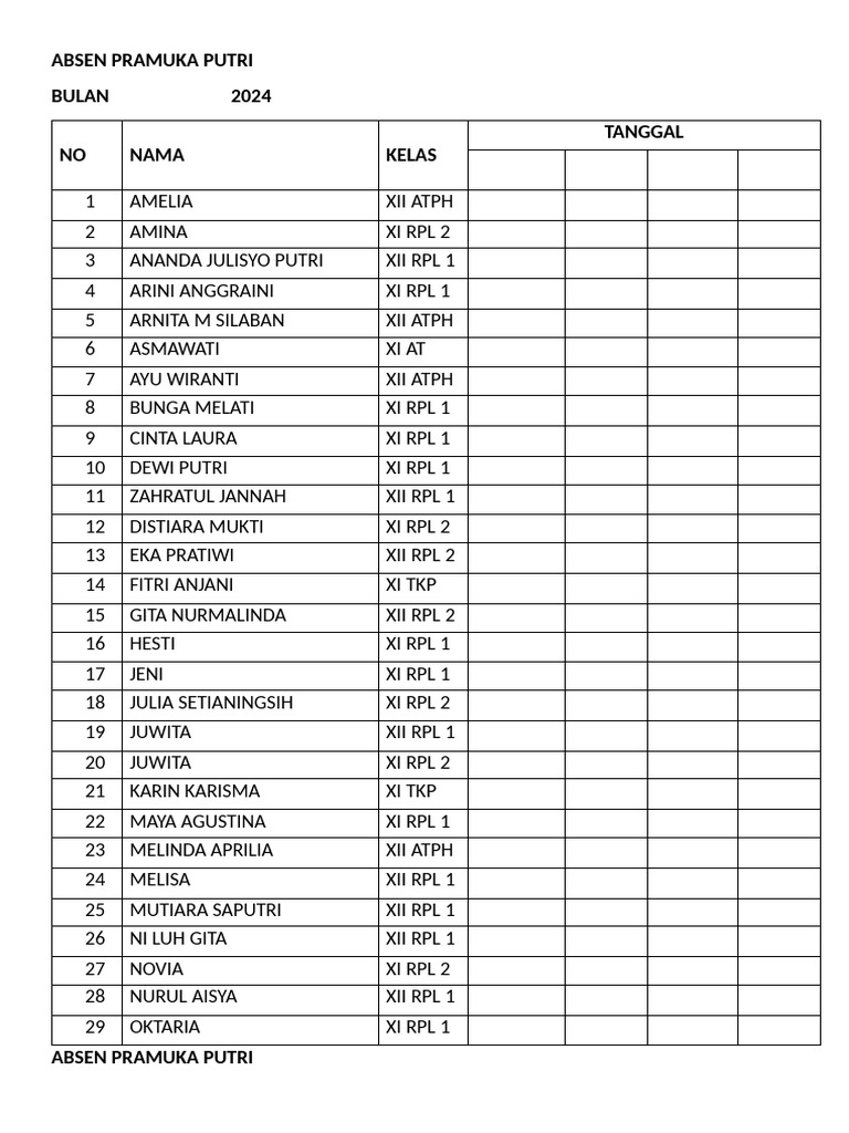 Absen Pramuka Putri | PDF