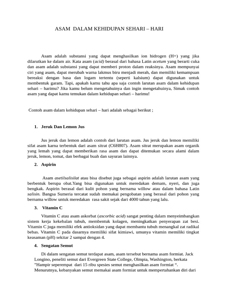 ASAM DALAM KEHIDUPAN SEHARI - HARI (Adnan) | PDF | Sains & Matematika
