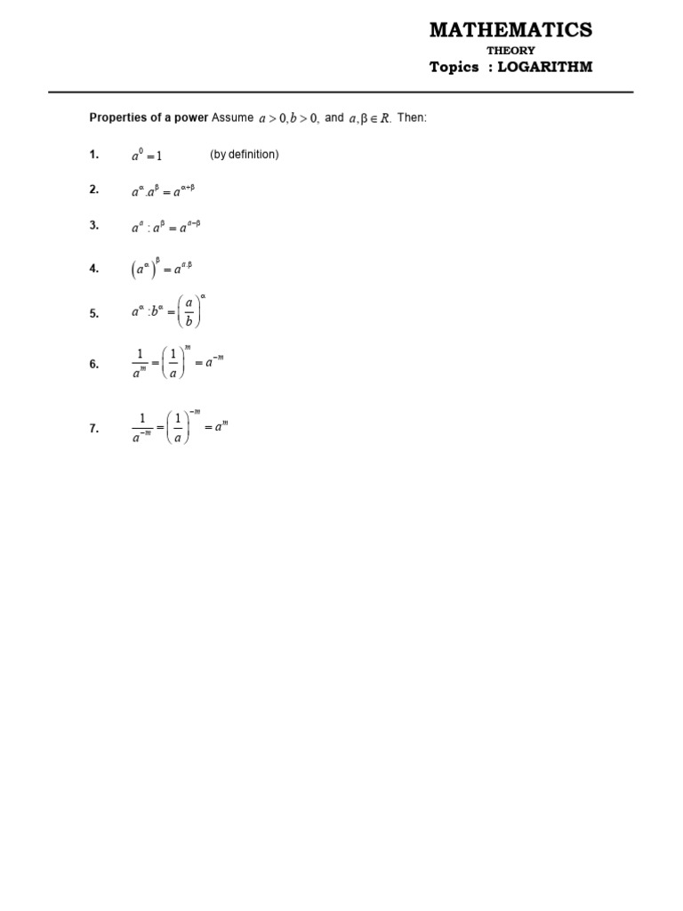 Logarithm Concepts and Assignments | PDF | Logarithm | Special Functions