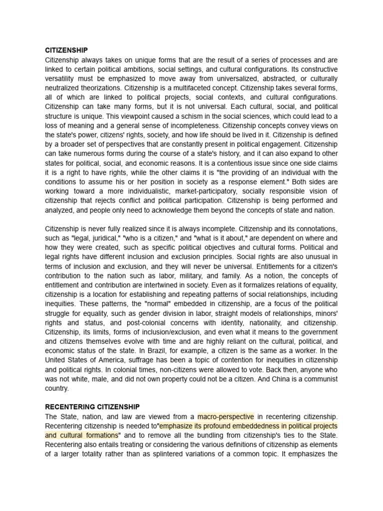 Understanding Citizenship's Complexities | PDF | Citizenship | Rights