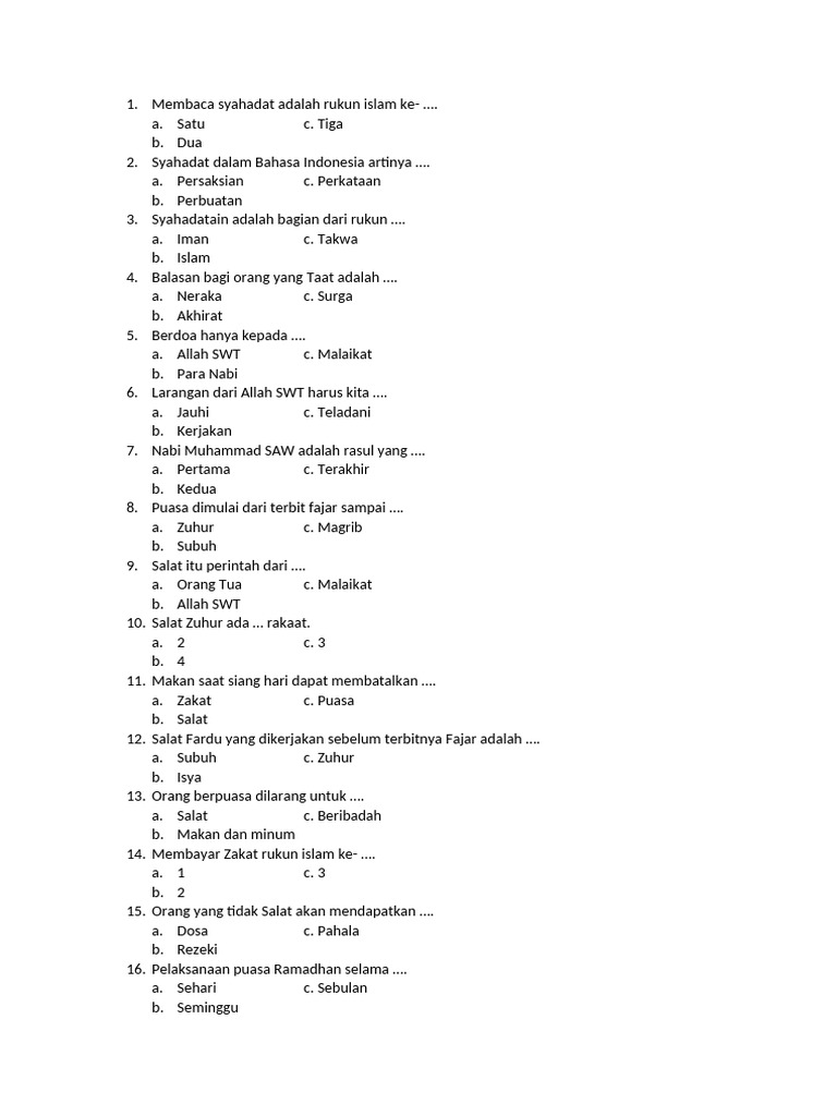 Soal Uas Fikih Kelas 1 | PDF