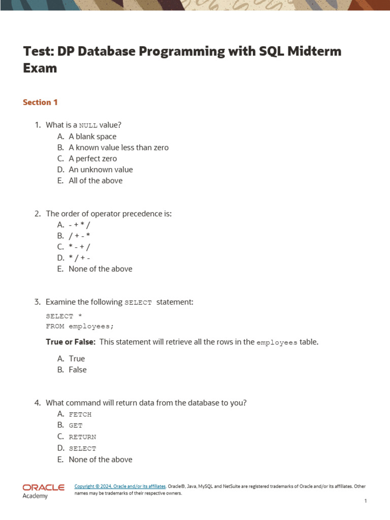 DP - SQL - Midterm Exam - Practice | PDF | Sql | Databases