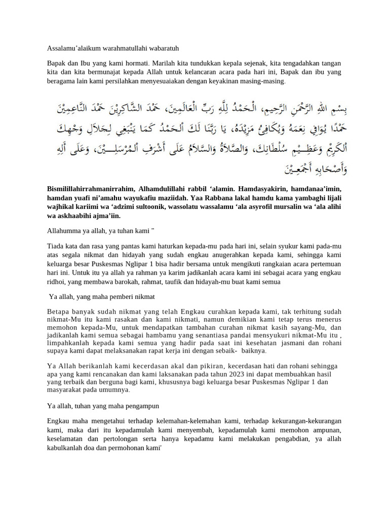 Doa Raker Puskesmas Nglipar 1 | PDF | Pengembangan Diri | Gaya Hidup