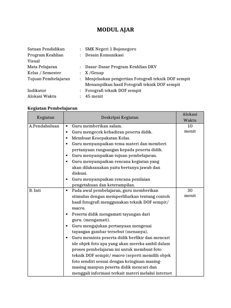 Modul Ajar Dasar Fotografi X DKV | PDF | Karier & Perkembangan | Komputer