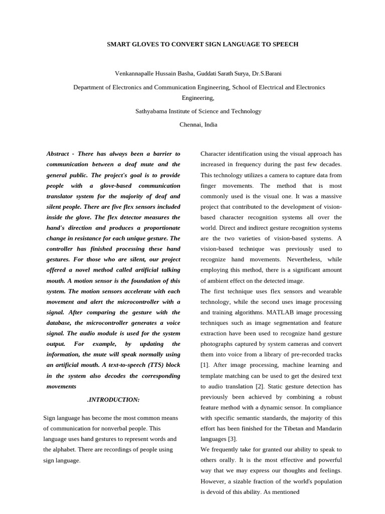 Reserch Paper Smartgloves | PDF | Gesture | Communication