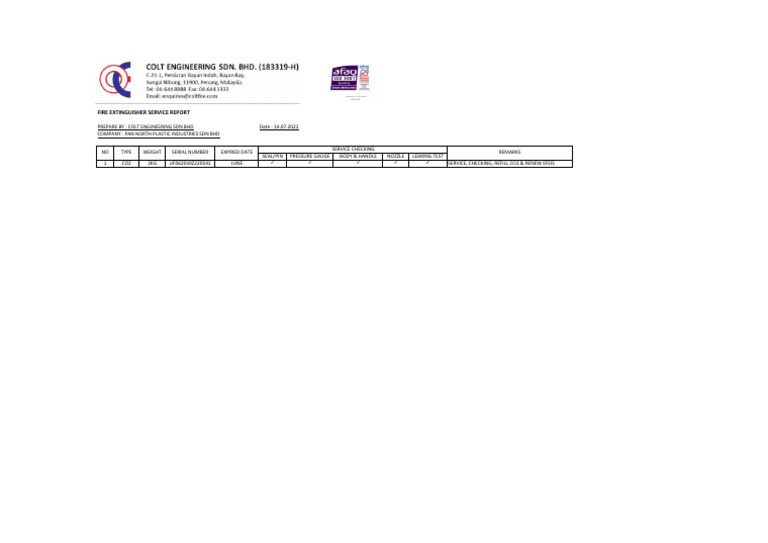 Fire Extinguisher Service Report 2022 | PDF
