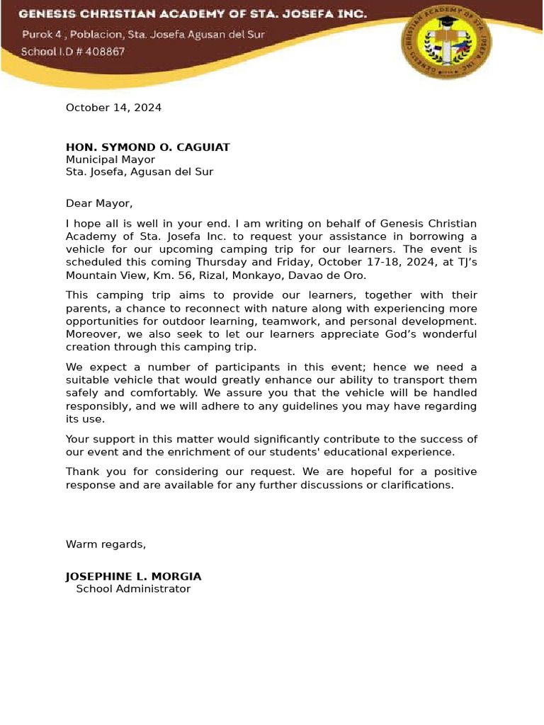 Vehicle Request Letter | PDF