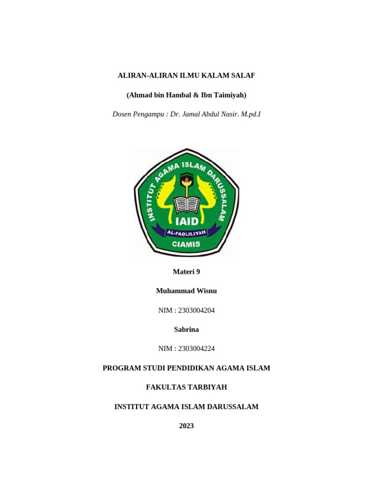 Aliran Ilmu Kalam Salaf: Ahmad & Ibn Taimiyah | PDF
