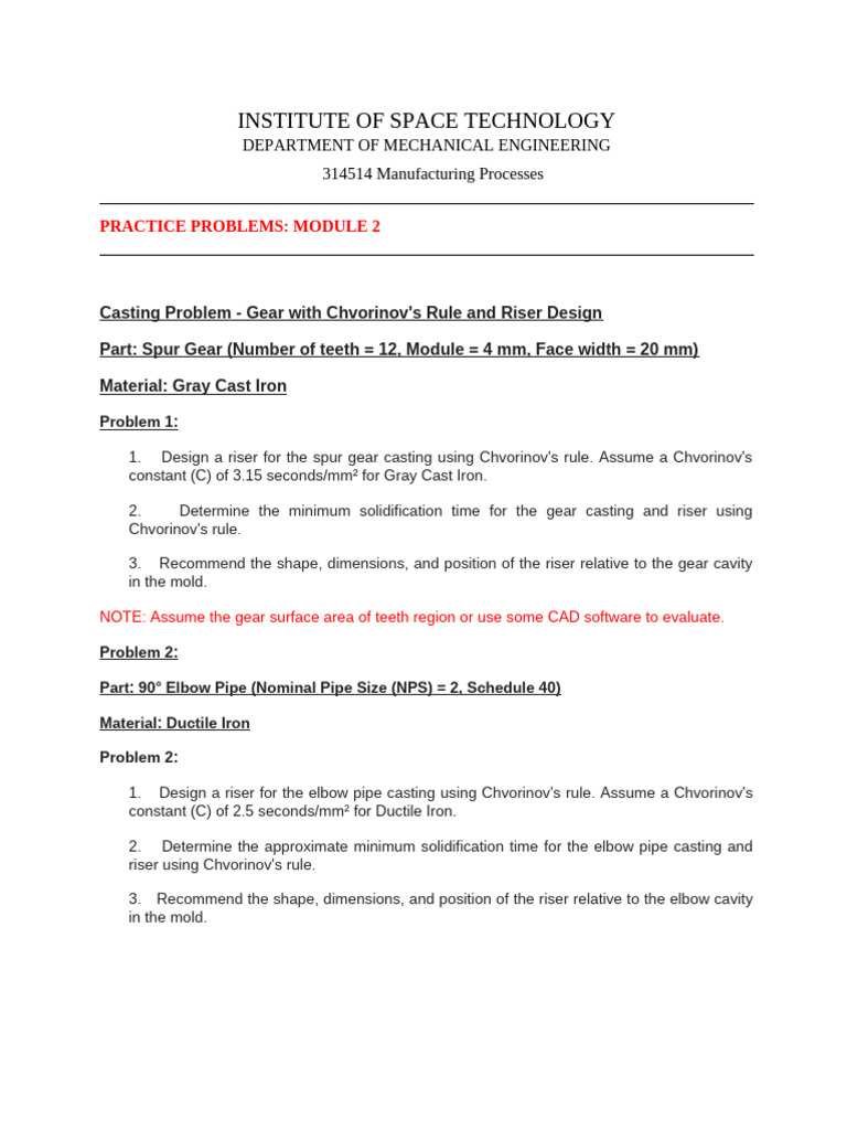 Practice Problems Module 2 - Casting | PDF | Mechanical Engineering | Applied And ...